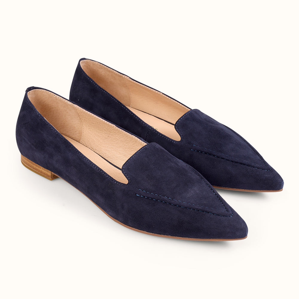 Millwoods | Poplar Pointed Flat - Navy Suede